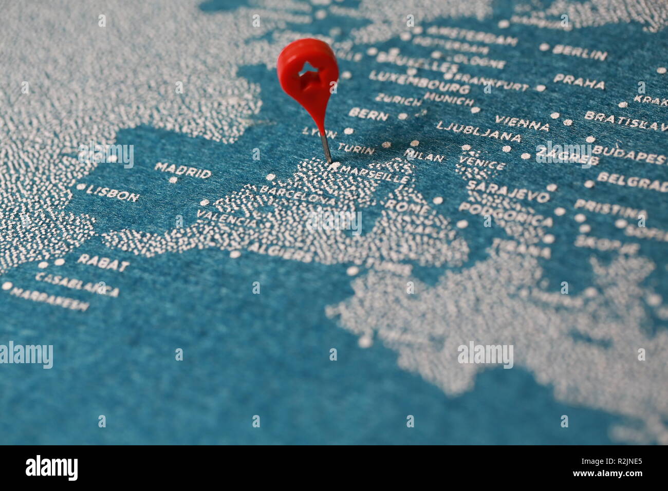 travel painted map with the pin, france Stock Photo - Alamy