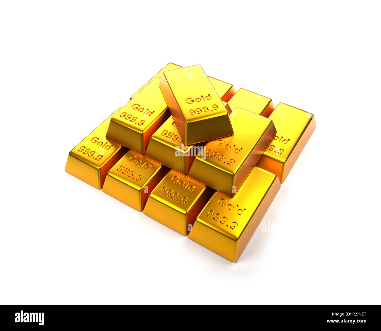Stacked fine gold bars on a white background, 3d rendering, financial concept Stock Photo - Alamy