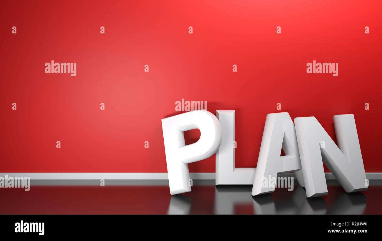 Plan White 3d Write Leaning At Red Wall 3d Rendering Illustration