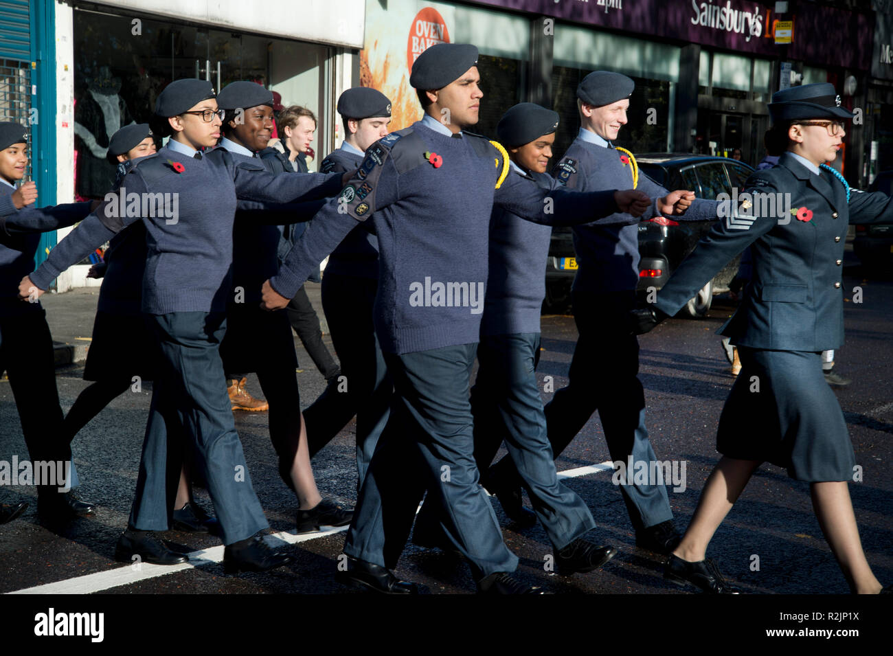 Remembrance Day Parade. St John at Hackney. Young cadets on parade ...