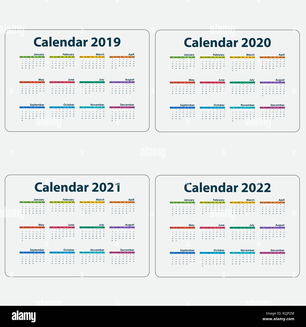 Calendar 2019, Calendar 2020, Calendar 2021 and 2022 template.Calendar ...