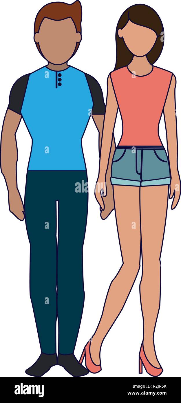 Young model couple with fashion clothes vector illustration graphic ...