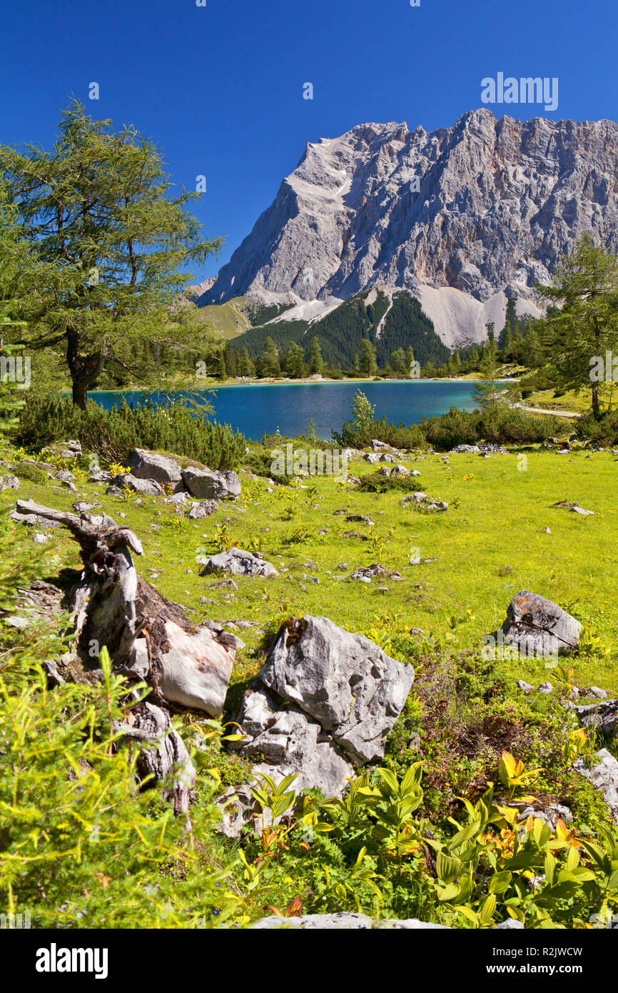 Austria, Tyrol, Ehrwald, Seebensee with Zugspitze Stock Photo - Alamy