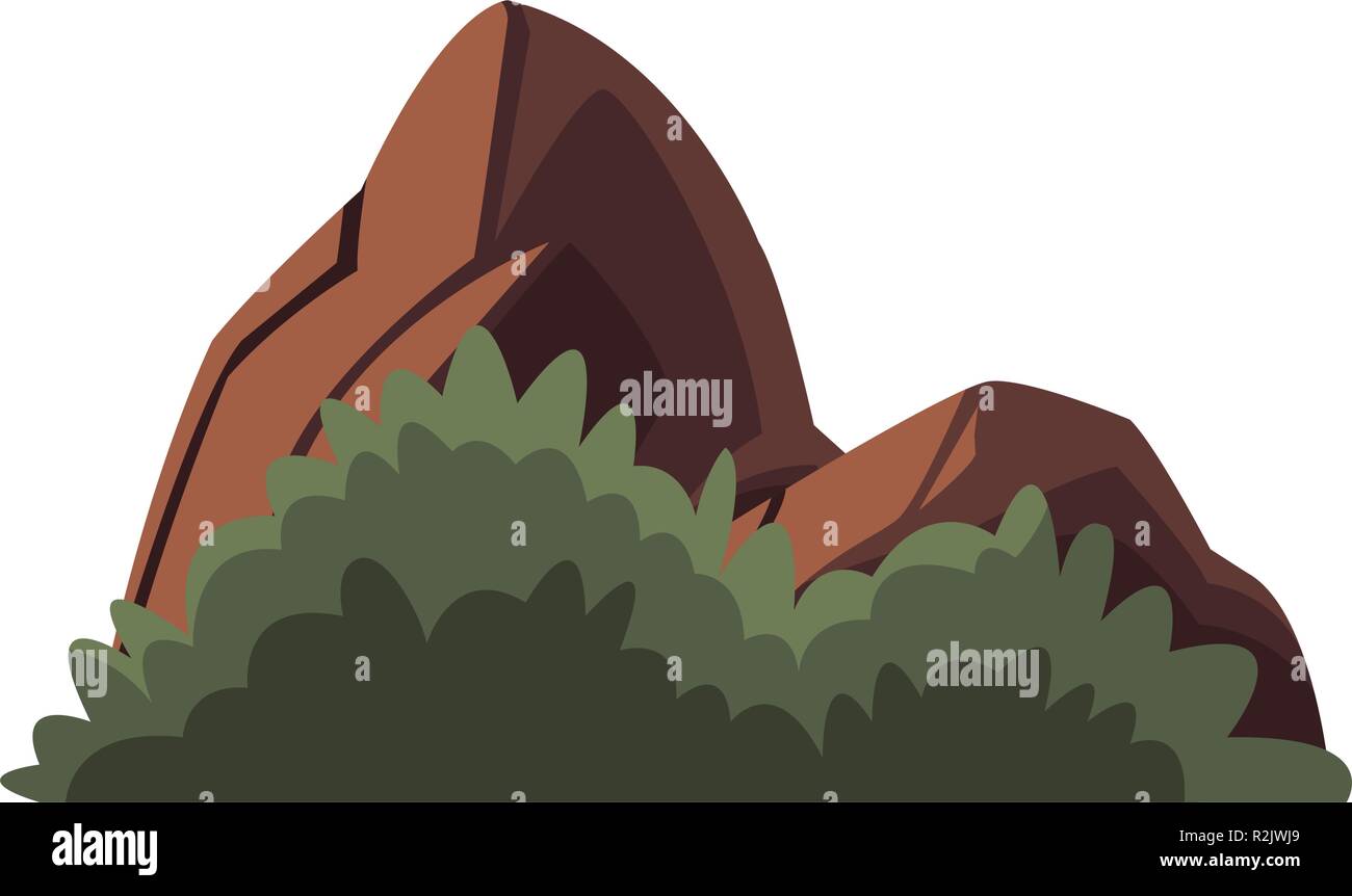 Rocks and bushes nature landscape isolated vector illustration graphic ...