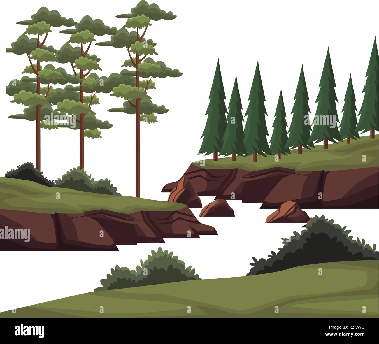 Beautiful landscape scenery with ground and trees vector illustration ...
