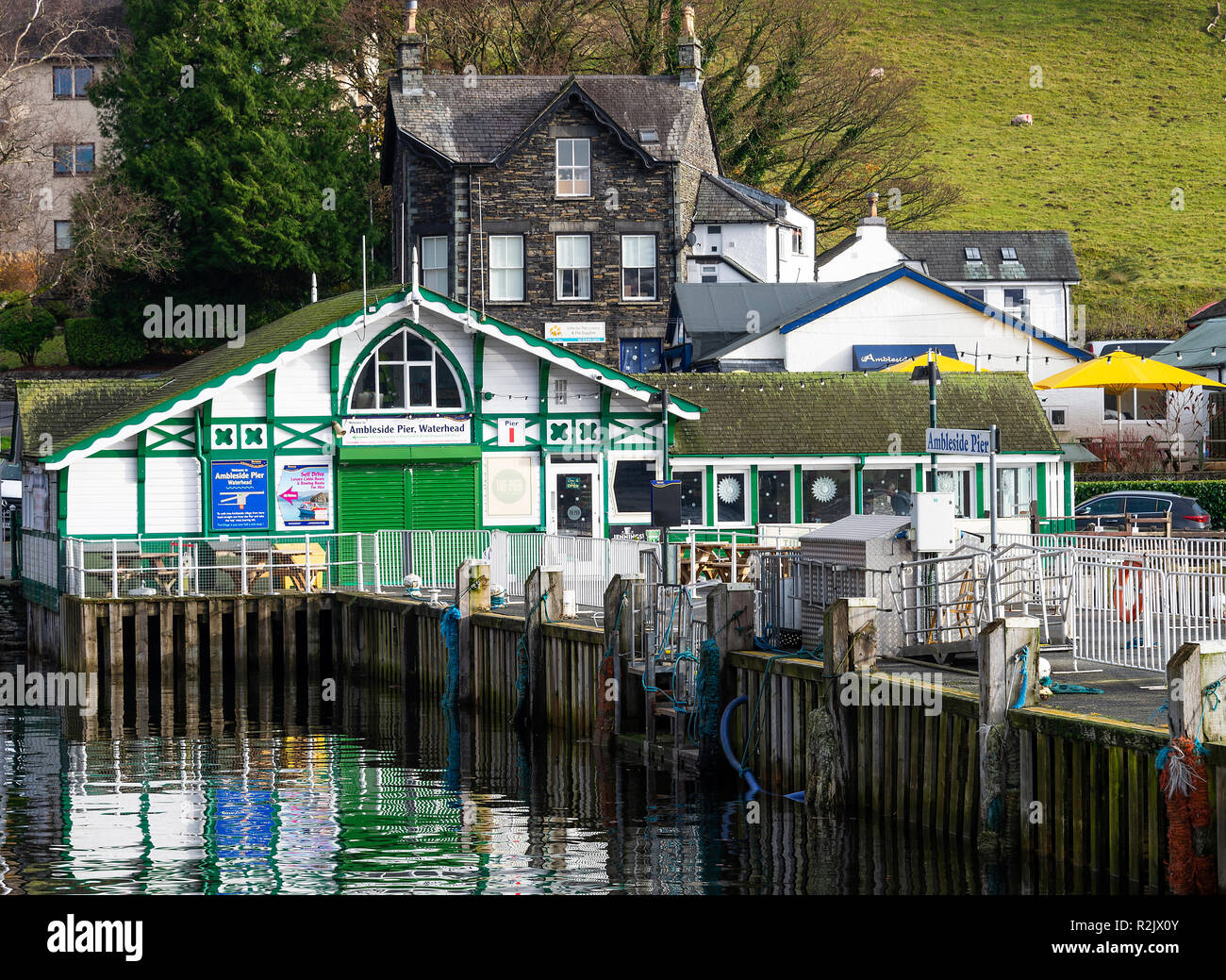 The Colourful Pier Building and Landing Stages at Waterhead Ambleside ...