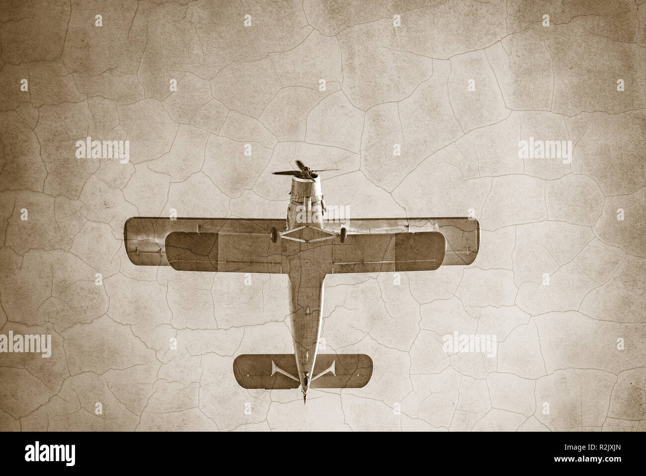 Old retro plane flies in the sky. Vintage style image Stock Photo - Alamy