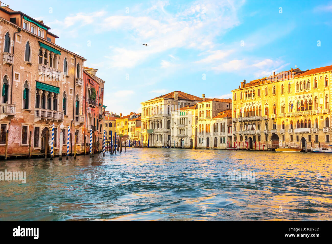 Venetian palaces in the Grand Canal divarication near the Univer Stock ...