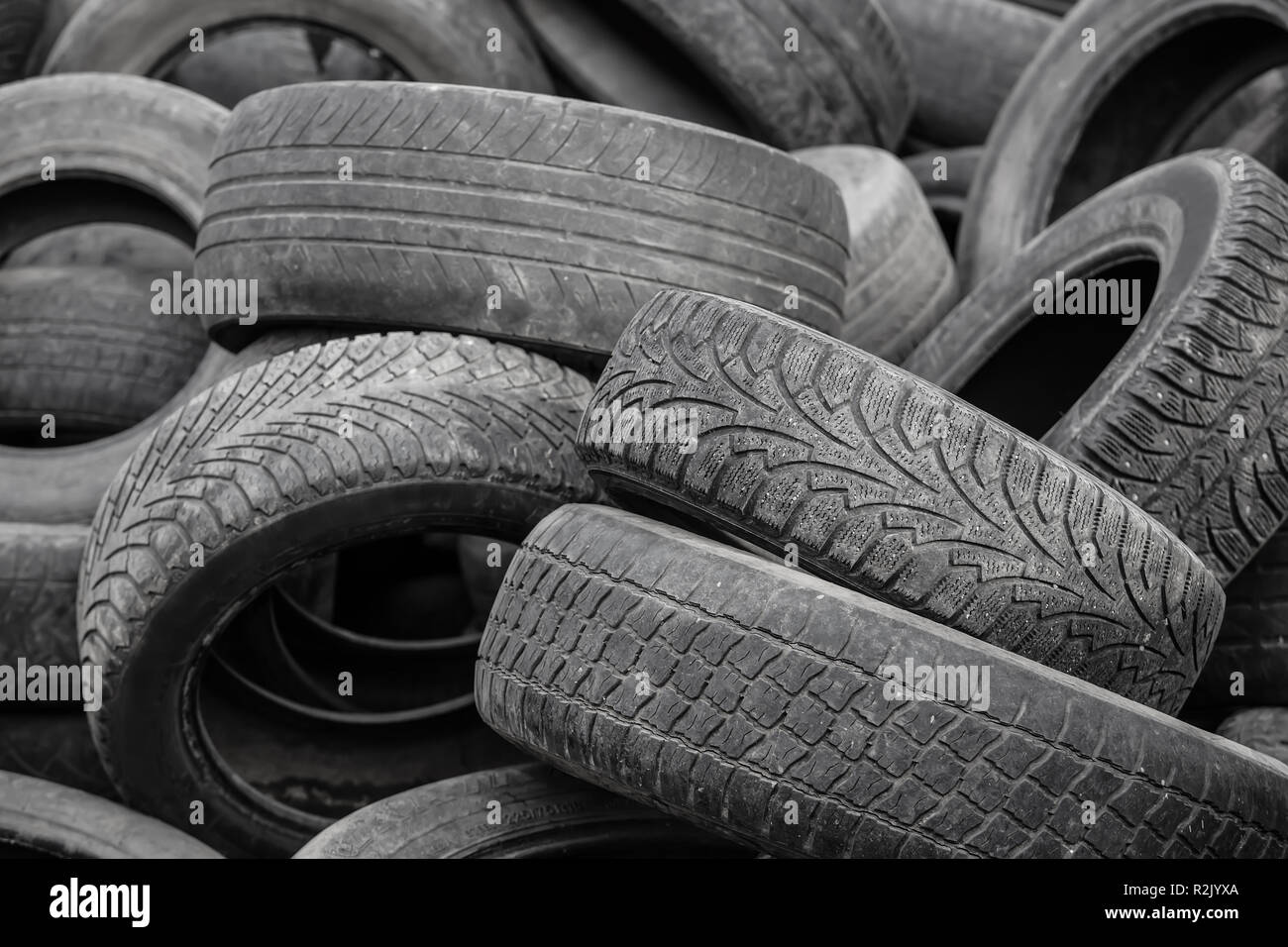 old tires used worn for recycling waste management industry disposal ...
