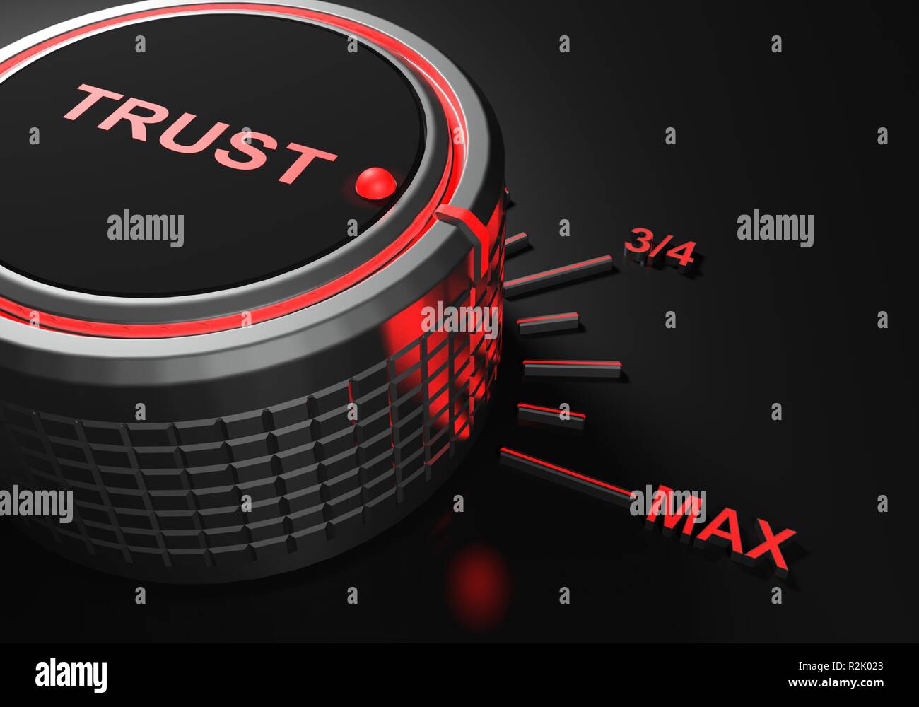 TRUST knob set to maximum level - 3D rendering illustration Stock Photo ...