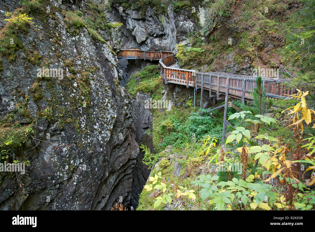 Wooden footbridges in the Gorner gorge near Zermatt Stock Photo - Alamy