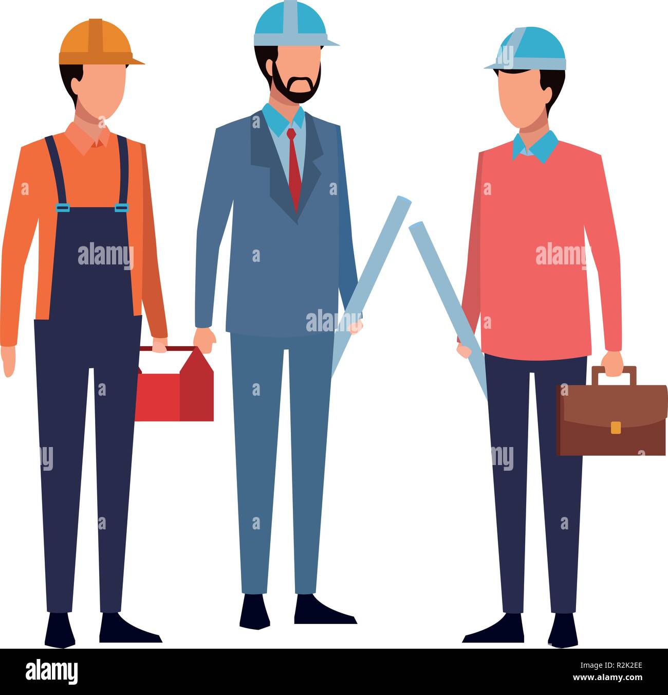 Architects and construction worket with toolbox vector illustration ...