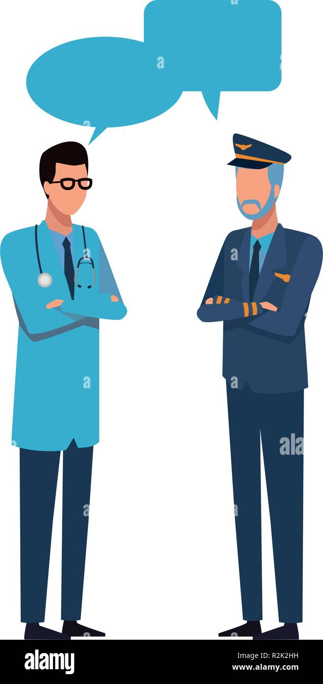 Doctor and police officer with speech bubbles vector illustration ...