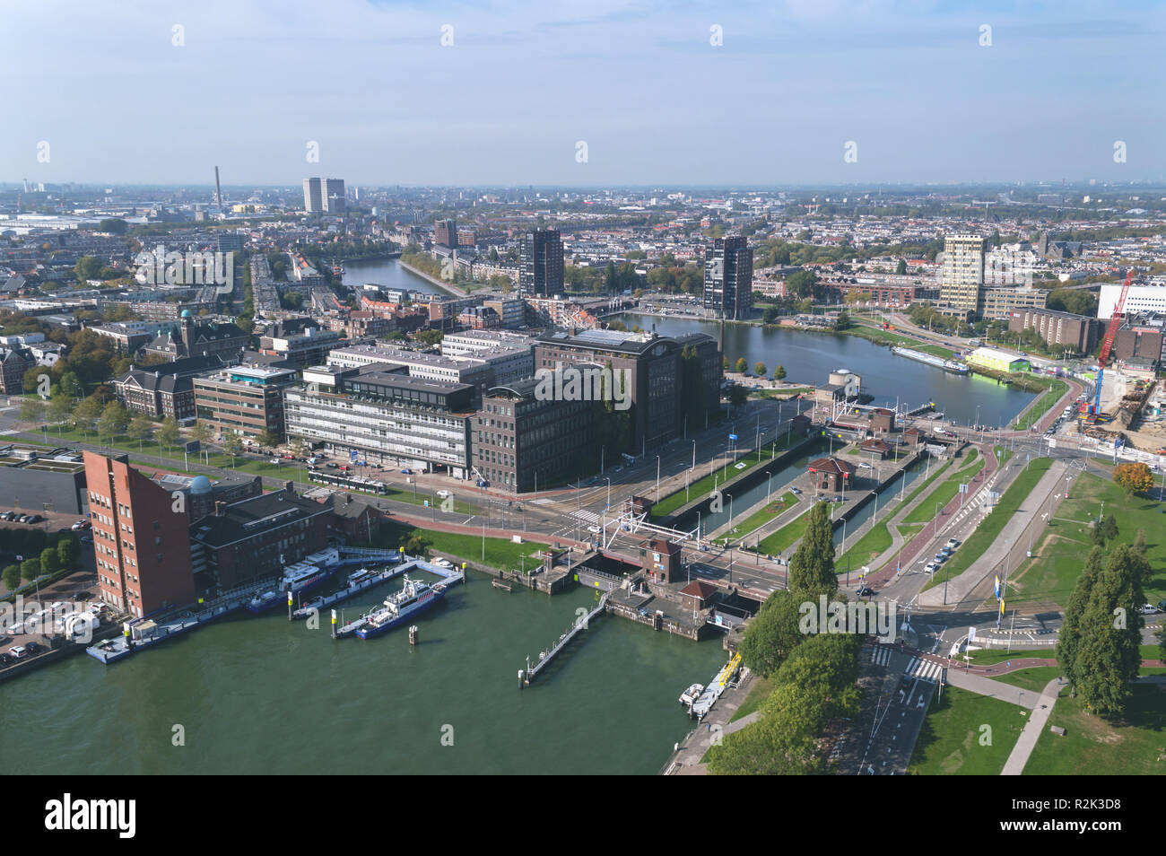 view from above on canals and cityscape of Rotterdam Stock Photo - Alamy