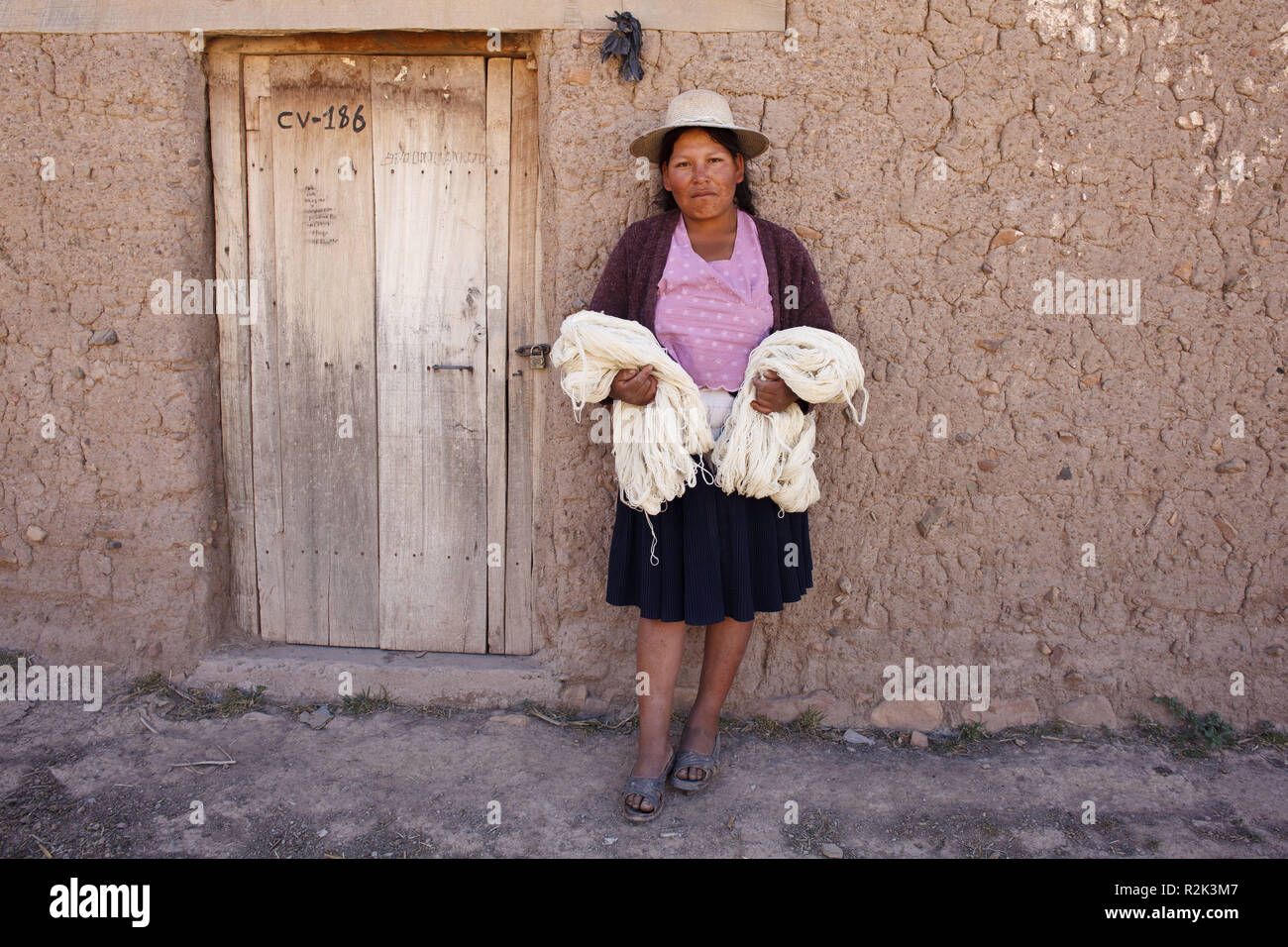 Bolivia, Potolo, Fair Trade, textile fabrics, woman, wool Stock Photo ...