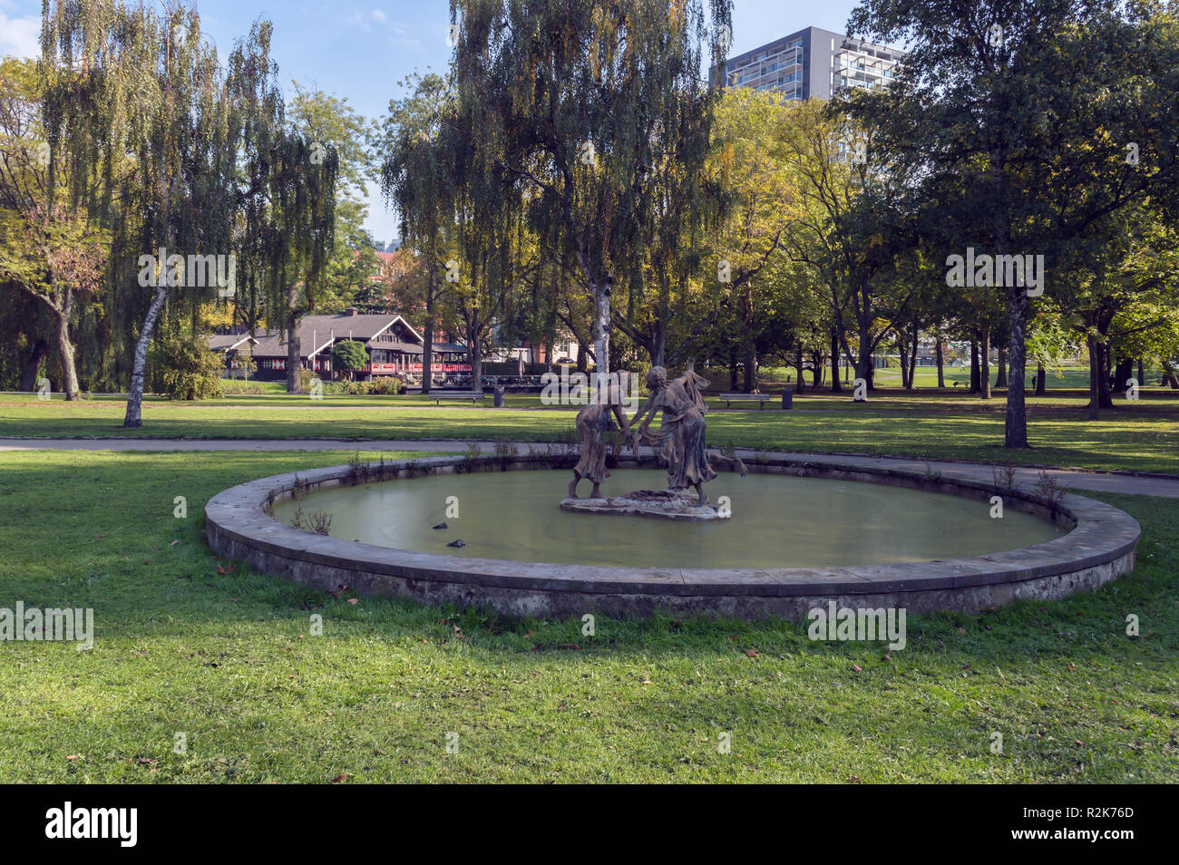 Rotterdam, The Netherlands, October 6, 2018: old fountain in park with ...