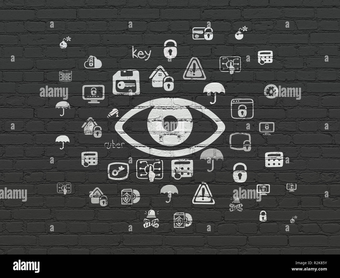 Protection concept: Eye on wall background Stock Photo - Alamy