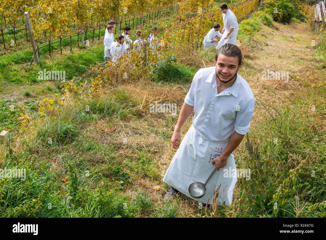 Two star chef gerhard wieser with his cooks hi-res stock photography ...