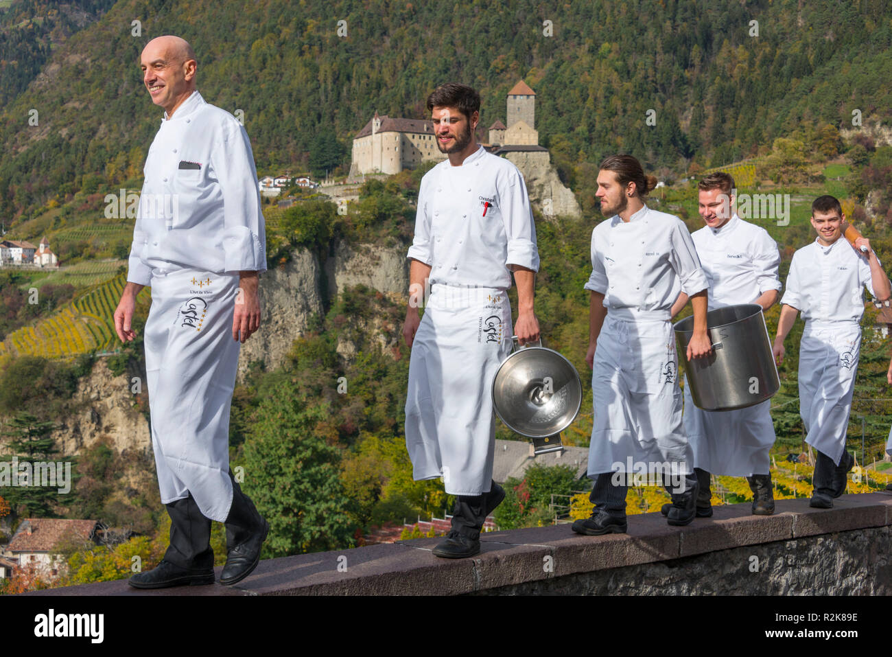 Two star chef gerhard wieser with his cooks hi-res stock photography ...