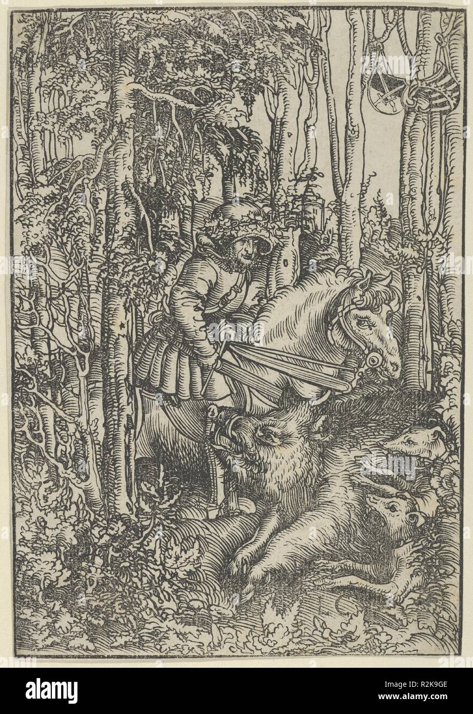 Hunter on Horseback Hunting a Wild Boar. Artist: Lucas Cranach the ...