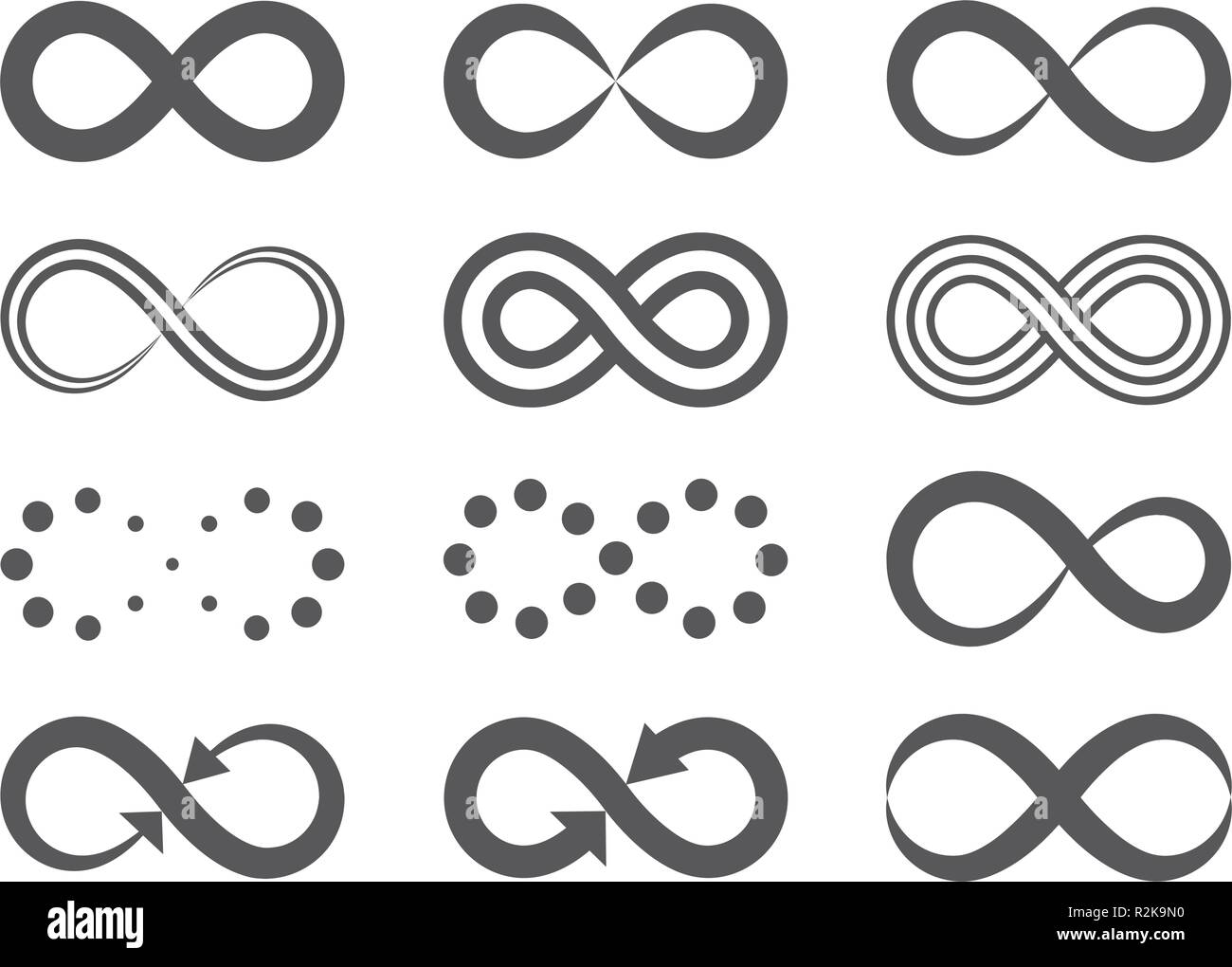 Black infinity symbols. Repetition icons and signs illustration on ...