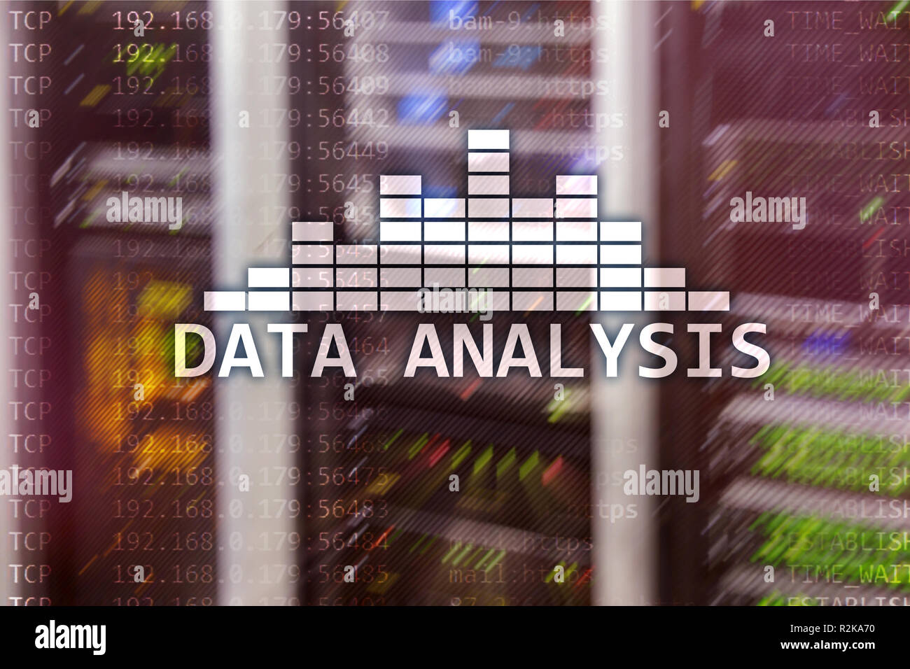 Big Data analysis text on server room background. Internet and modern ...