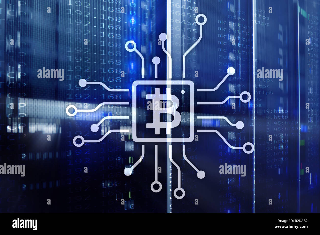Bitcoin, Blockchain concept on server room background Stock Photo - Alamy