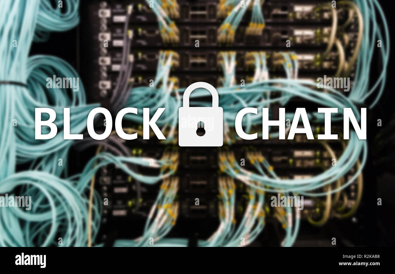 Blockchain technology Concept on server background. Data encryption ...