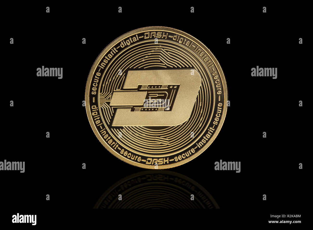 dash cryptocurrency coin on black background Stock Photo - Alamy