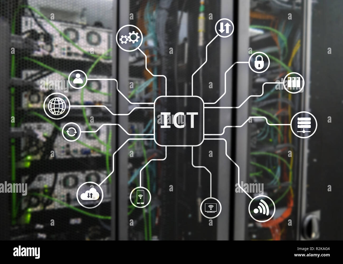 ICT - information and communications technology concept on server room ...