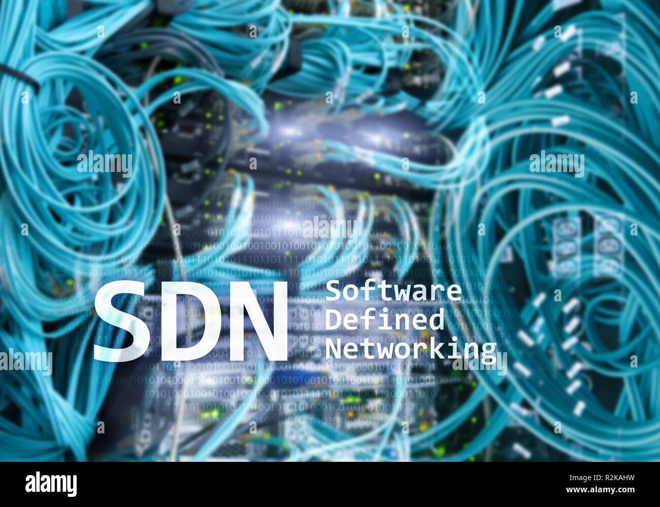 SDN, Software defined networking concept on modern server room ...