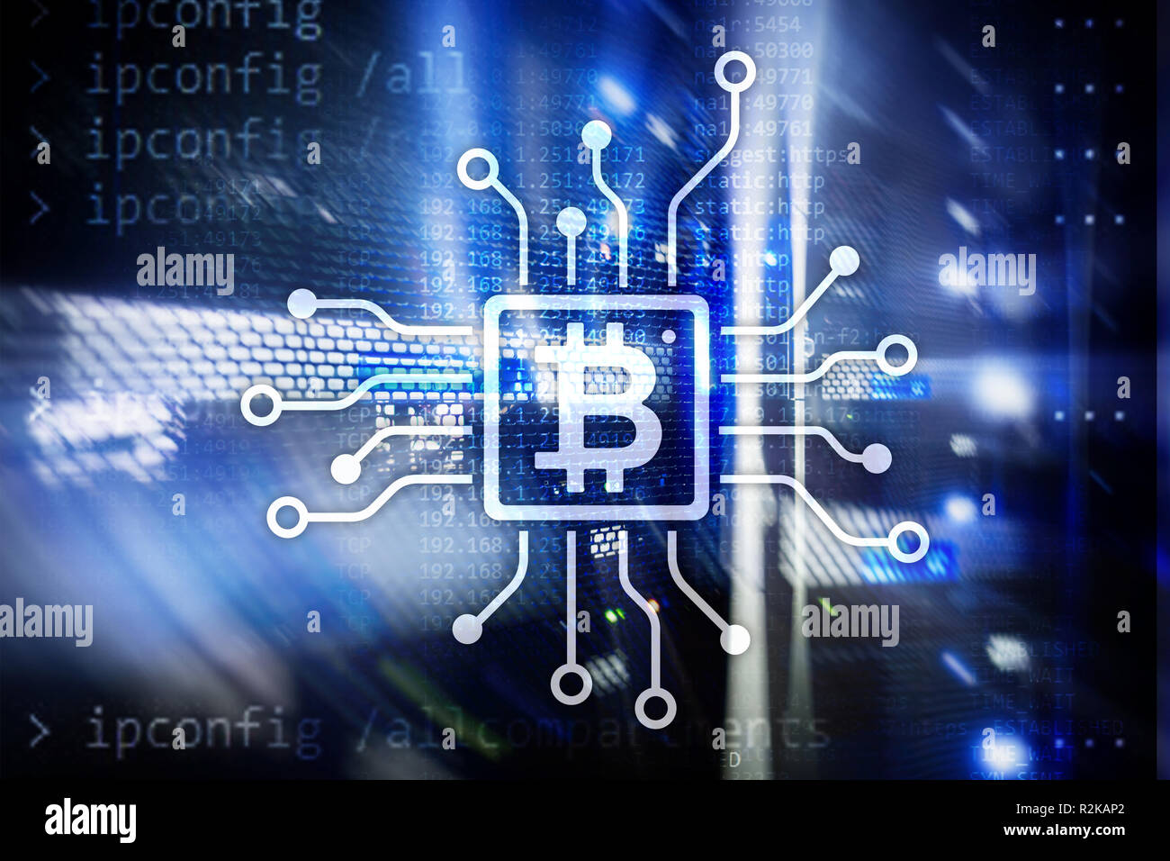 Bitcoin, Blockchain concept on server room background Stock Photo - Alamy