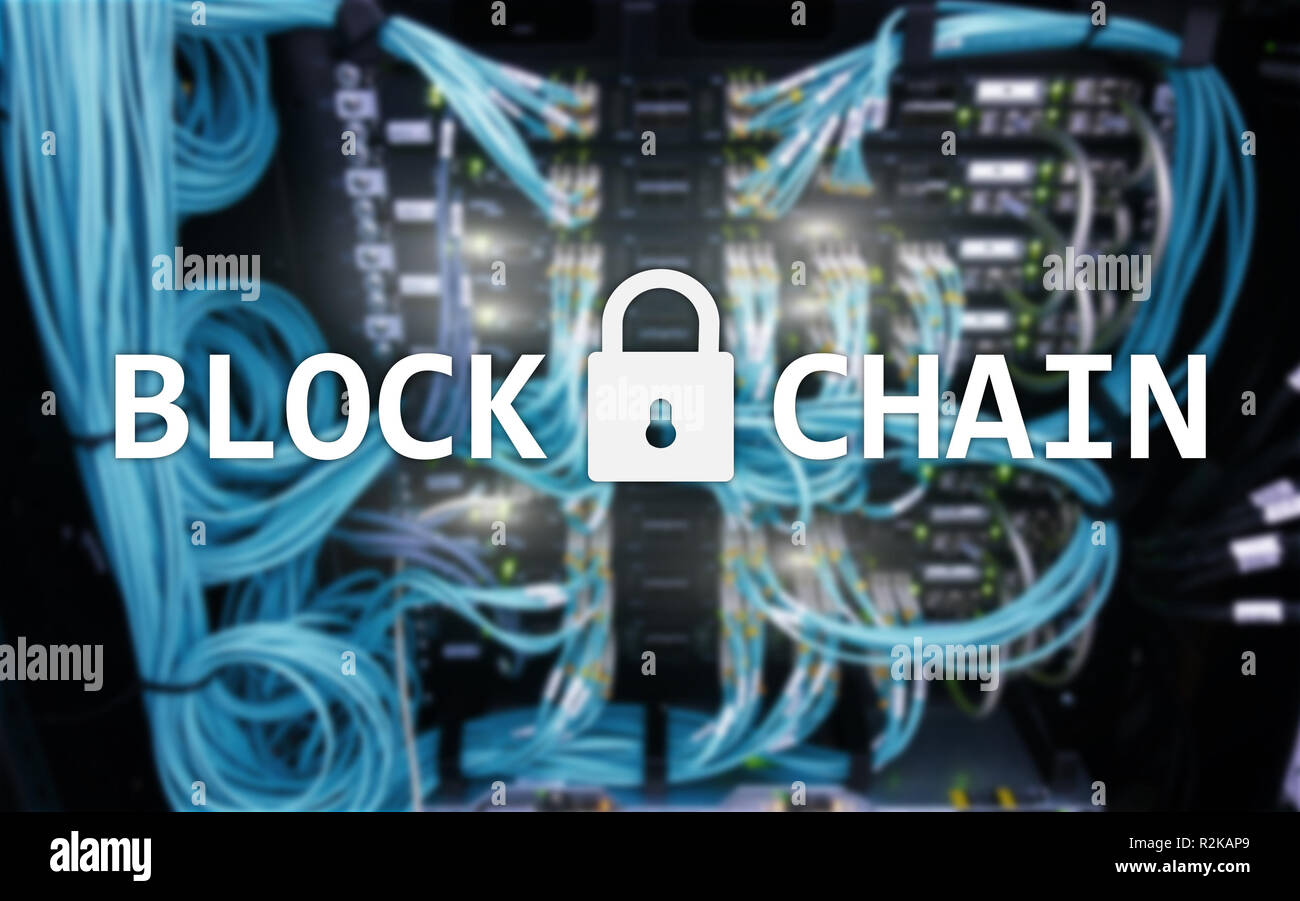 Blockchain technology Concept on server background. Data encryption ...
