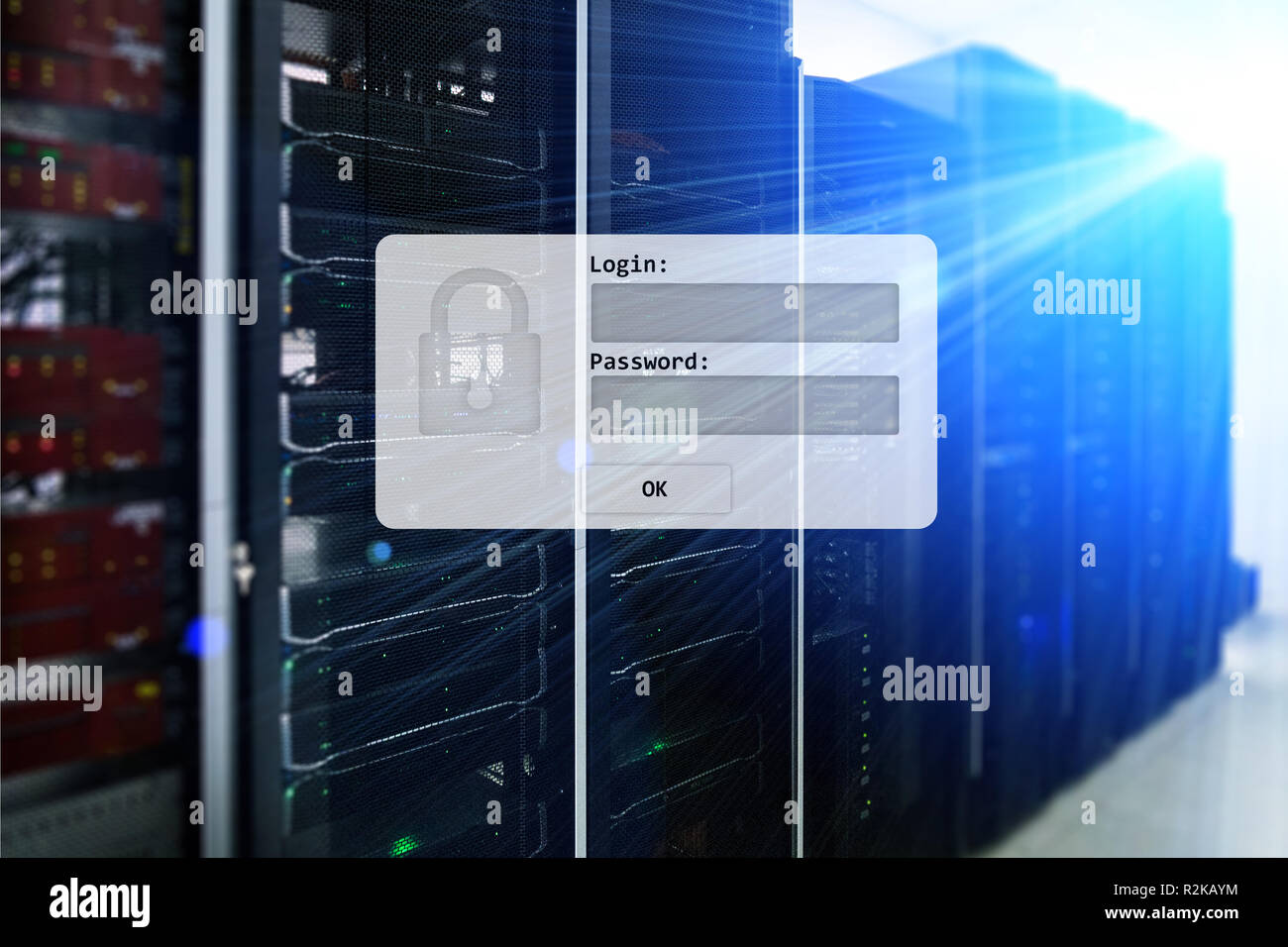 Server room, login and password request, data access and security Stock ...