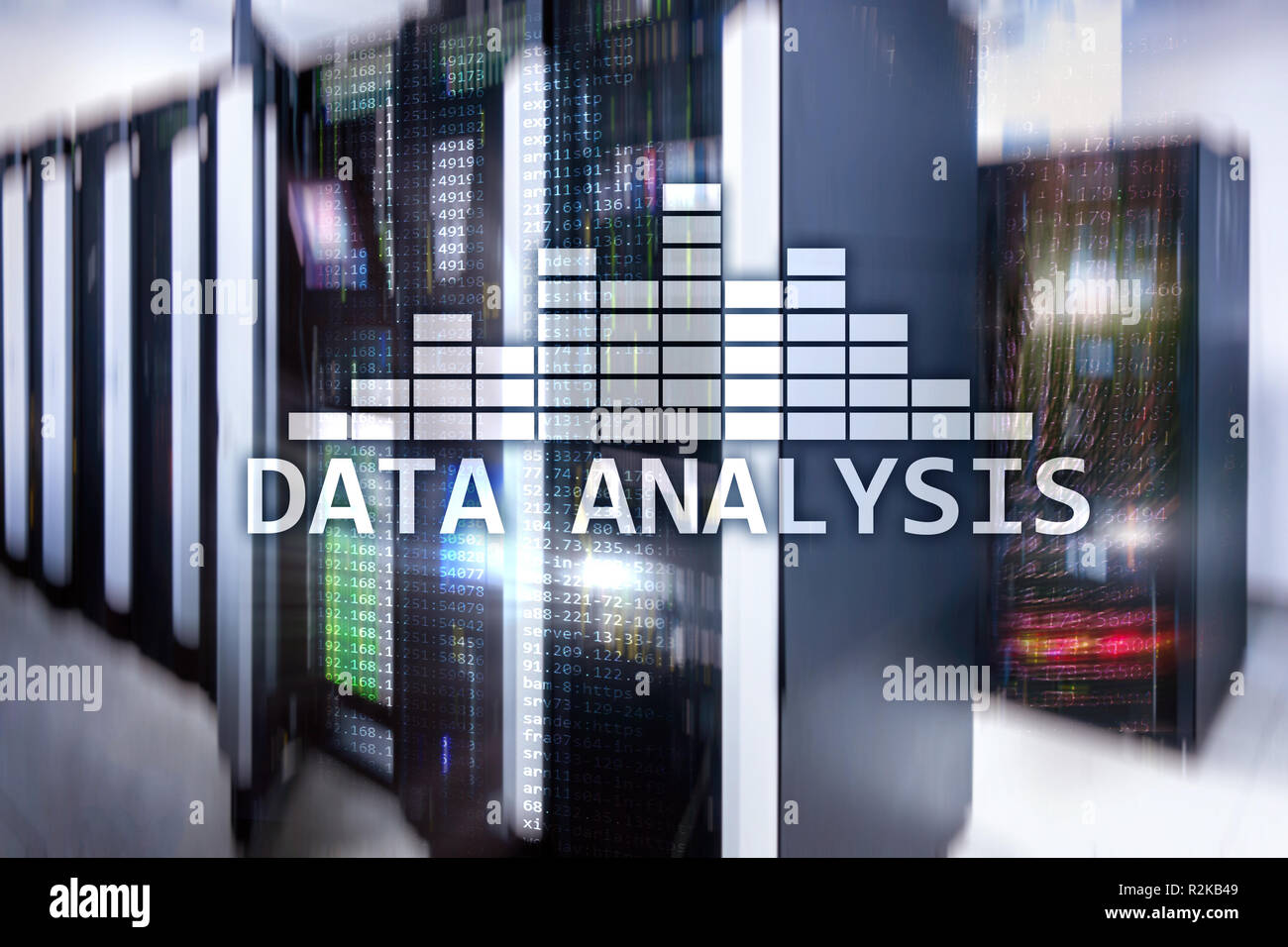 Big Data analysis text on server room background. Internet and modern ...