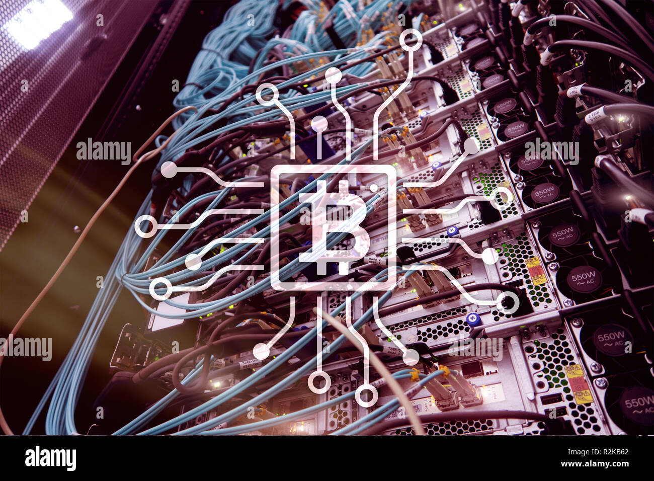 Bitcoin, Blockchain concept on server room background Stock Photo - Alamy