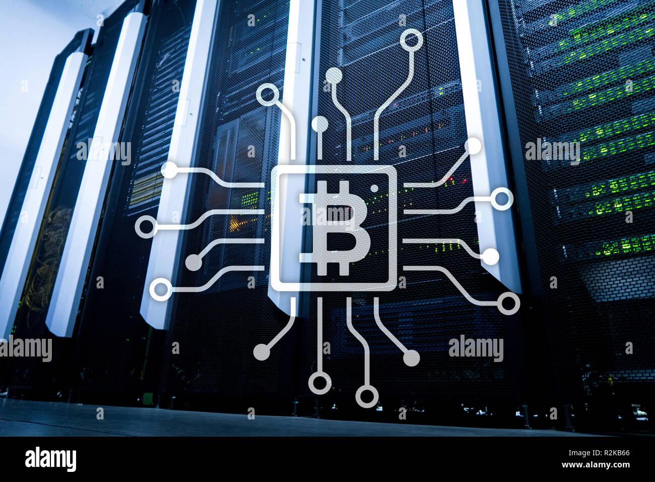 Bitcoin, Blockchain concept on server room background Stock Photo - Alamy