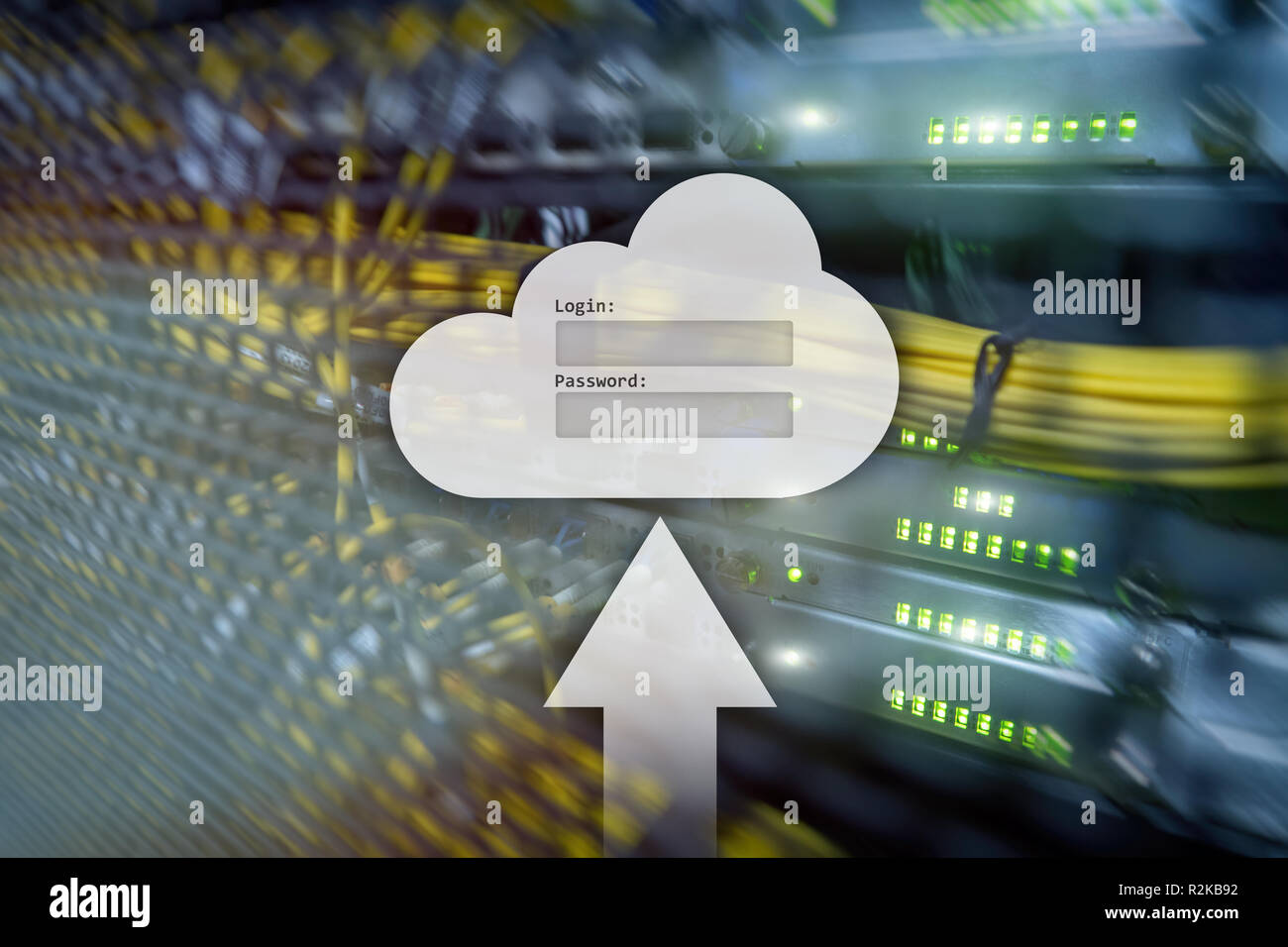 Cloud storage, data access, login and password request window on server ...