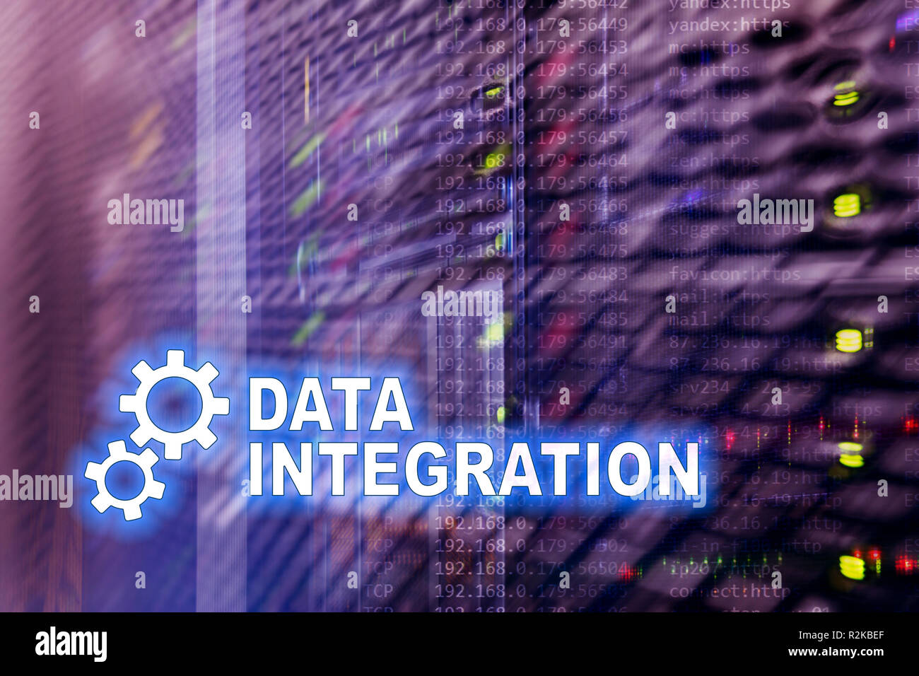 Data integration information technology concept on server room ...