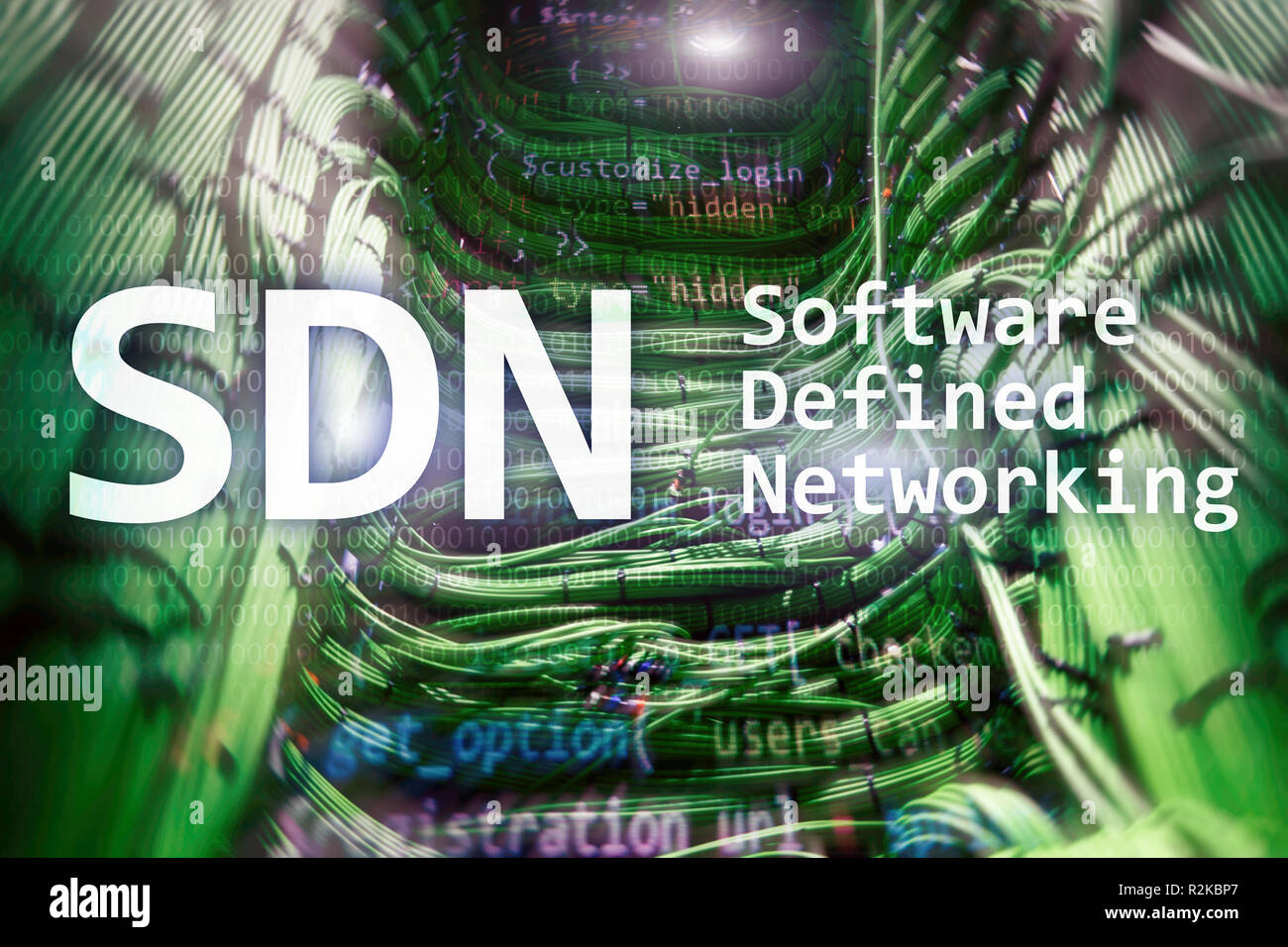 SDN, Software defined networking concept on modern server room ...
