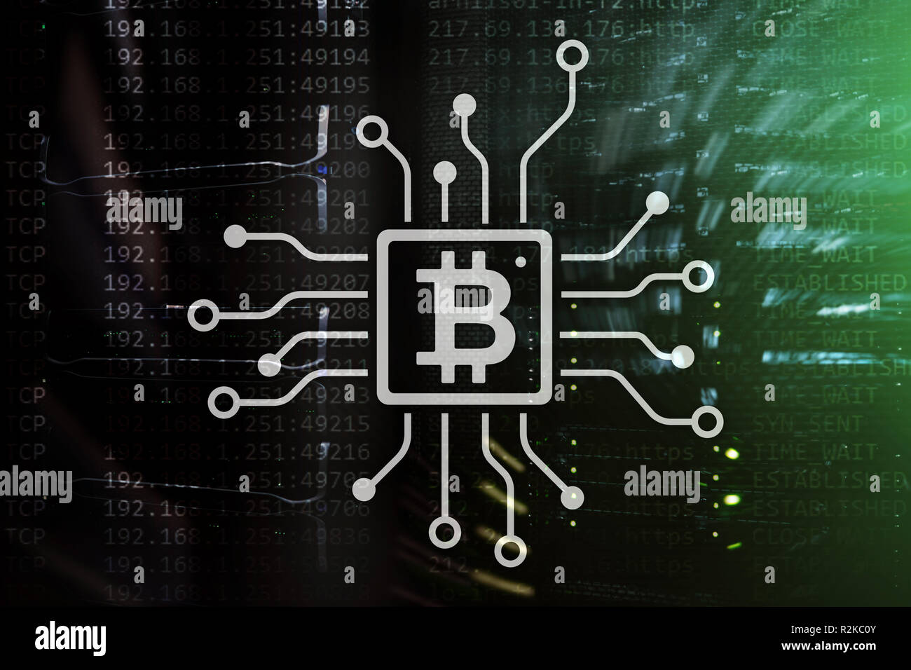 Bitcoin, Blockchain concept on server room background Stock Photo - Alamy