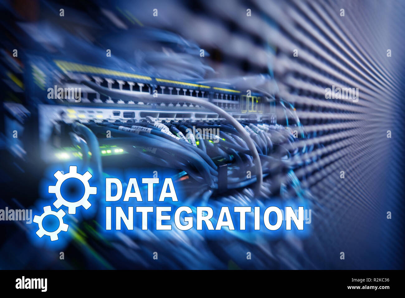Data integration information technology concept on server room ...