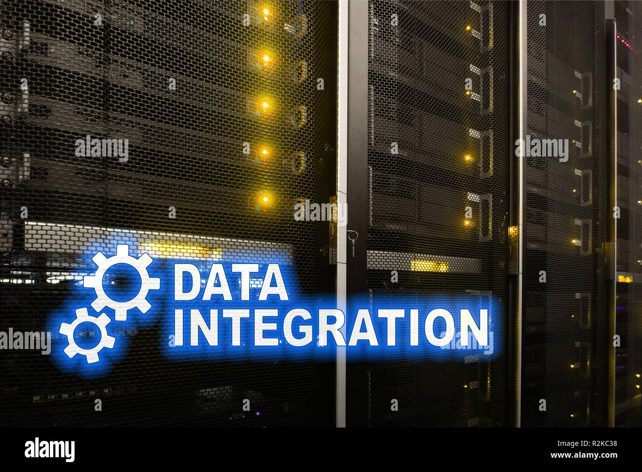 Data integration information technology concept on server room ...