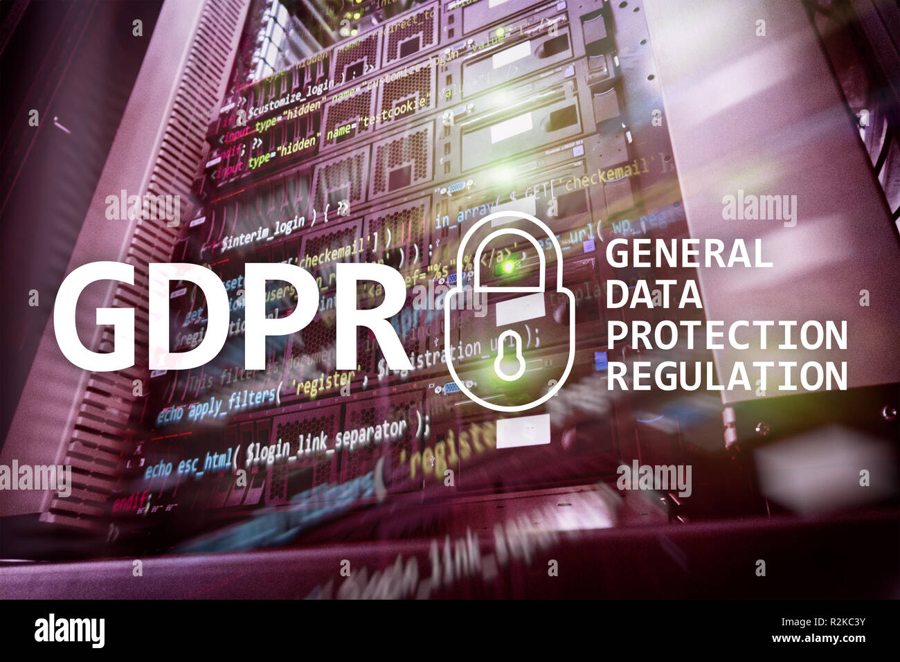 GDPR, General data protection regulation compliance. Server room ...