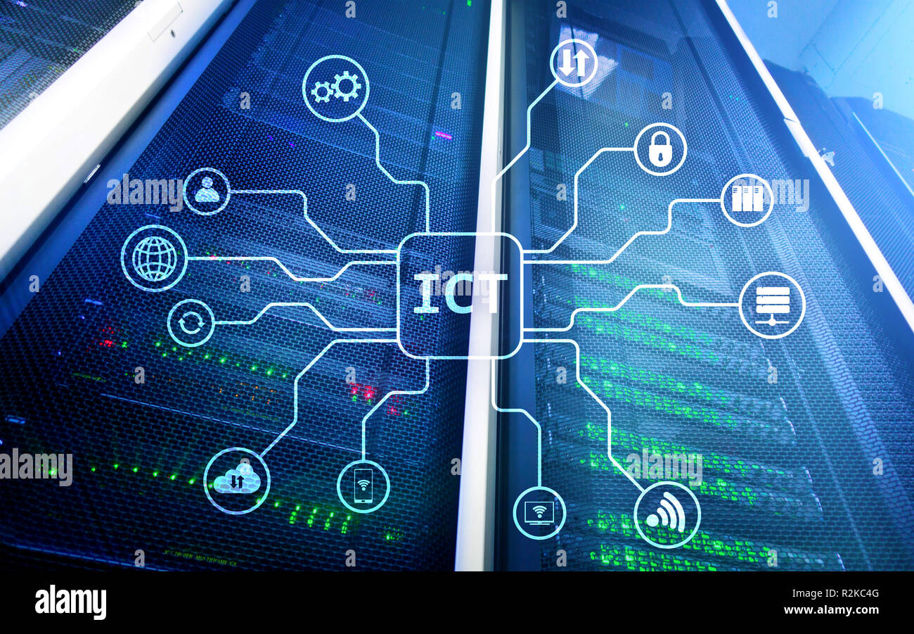 ICT - information and communications technology concept on server room ...