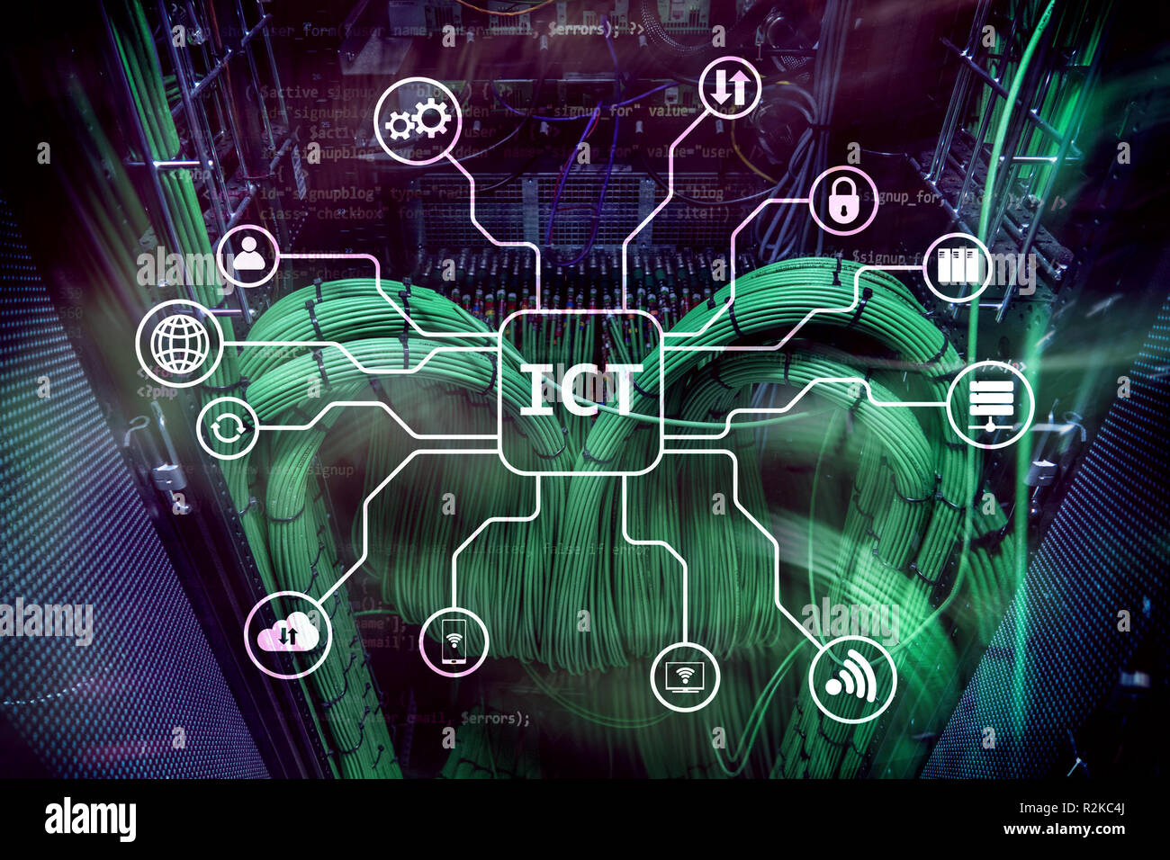 ICT - information and communications technology concept on server room ...