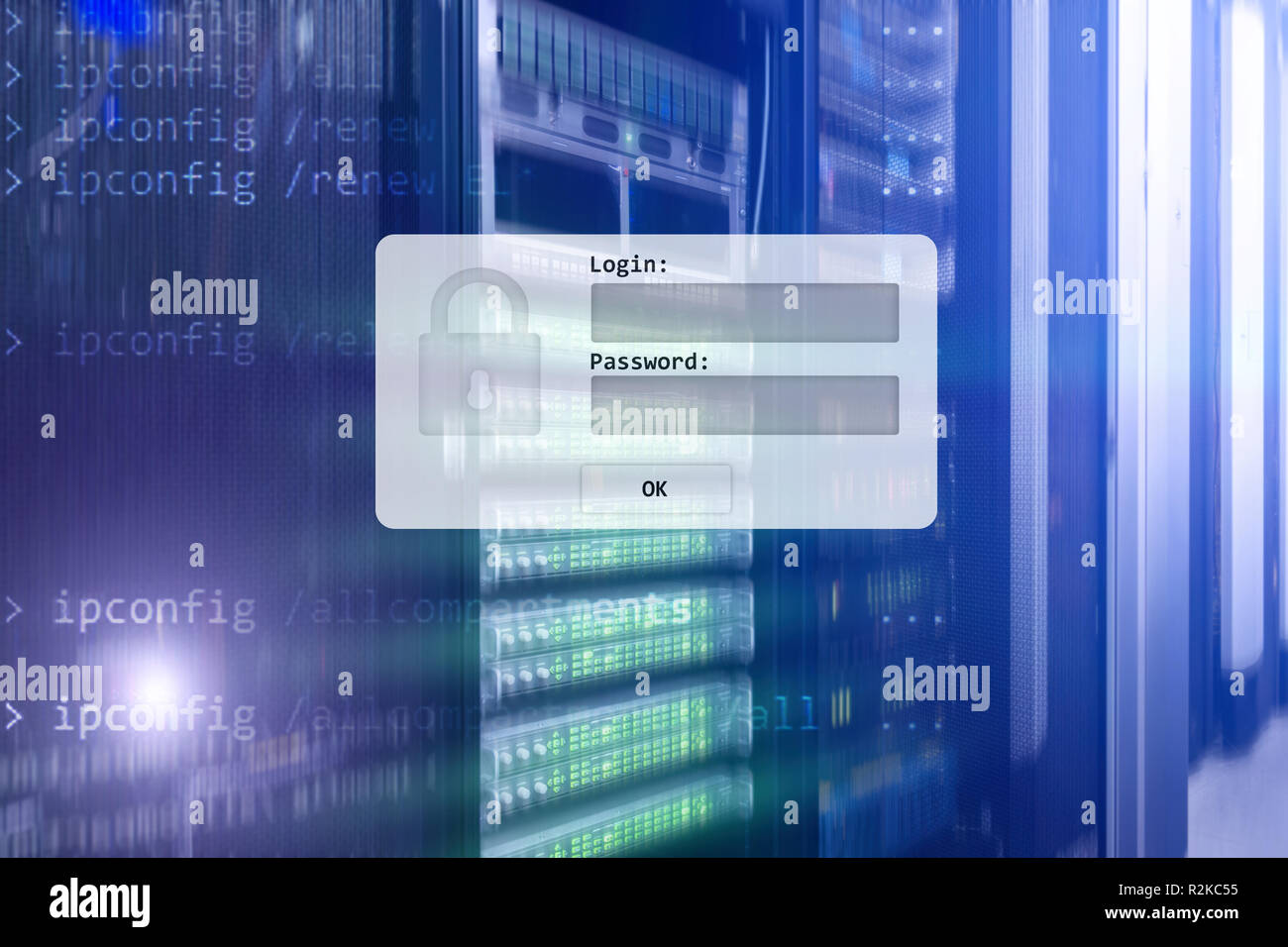 Server room, login and password request, data access and security Stock ...