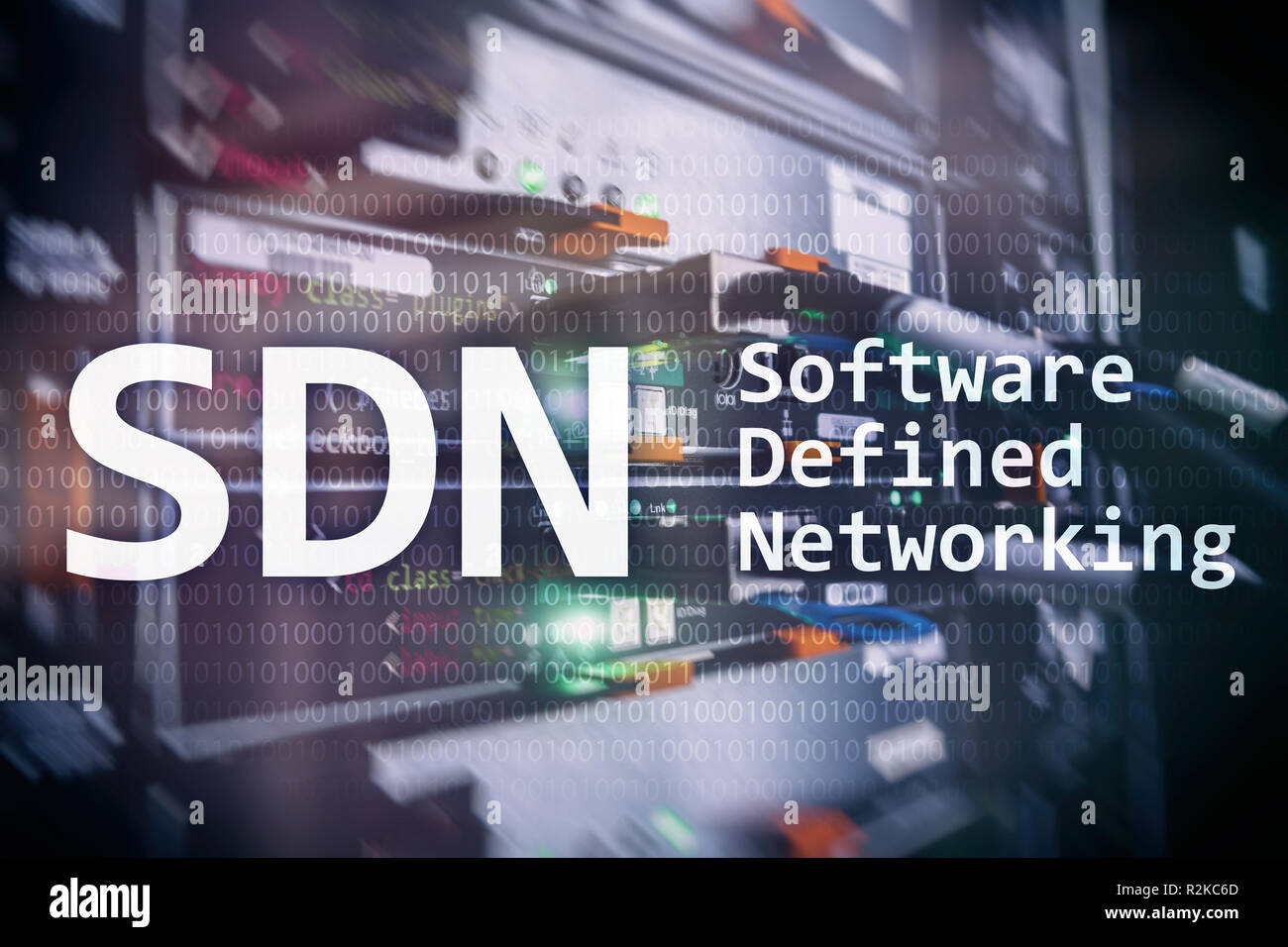 SDN, Software defined networking concept on modern server room ...
