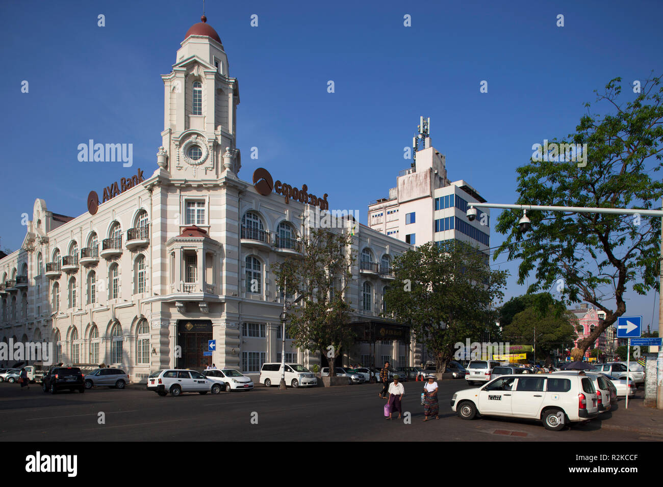 Aya Bank building, Mahabandoola road, Yangon, Myanmar, Asia Stock Photo ...