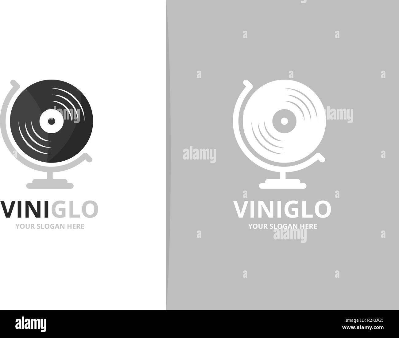 Vector vinyl and globe logo combination. Record planet symbol or icon ...